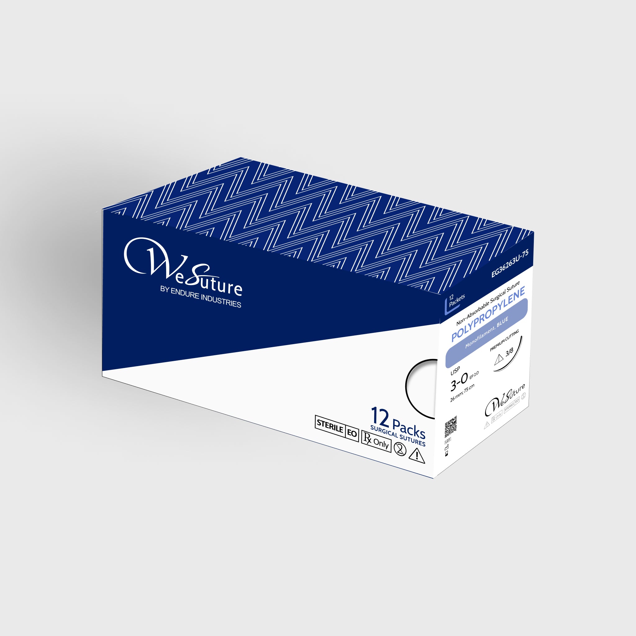 POLYPROPYLENE Sutures 3-0, 3/8 PRC | Blue | 19mm; 75cm – WeSuture